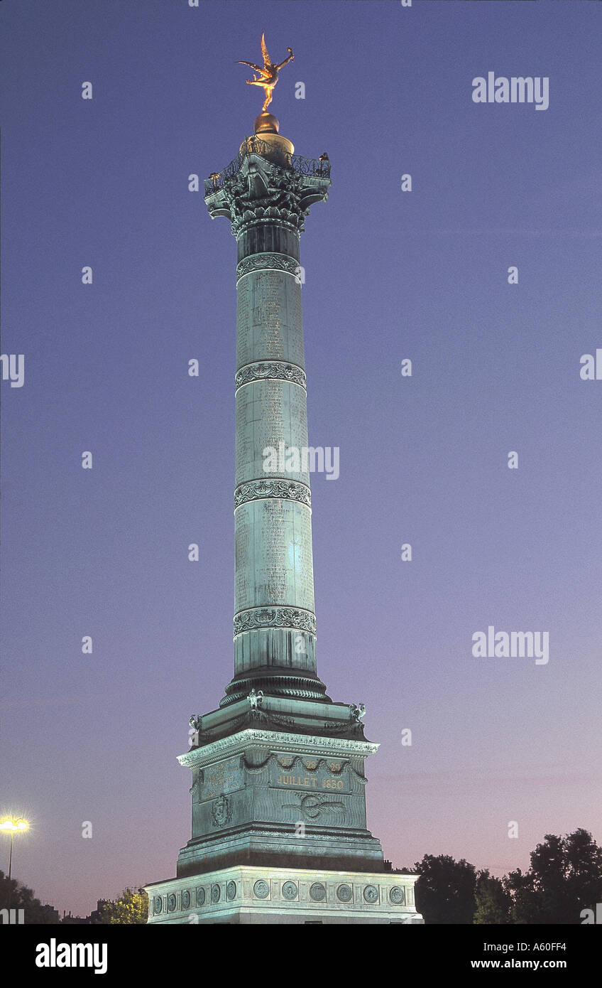 PARIS France, Place de la Bastille, Column, Lit up, at Night. French ...