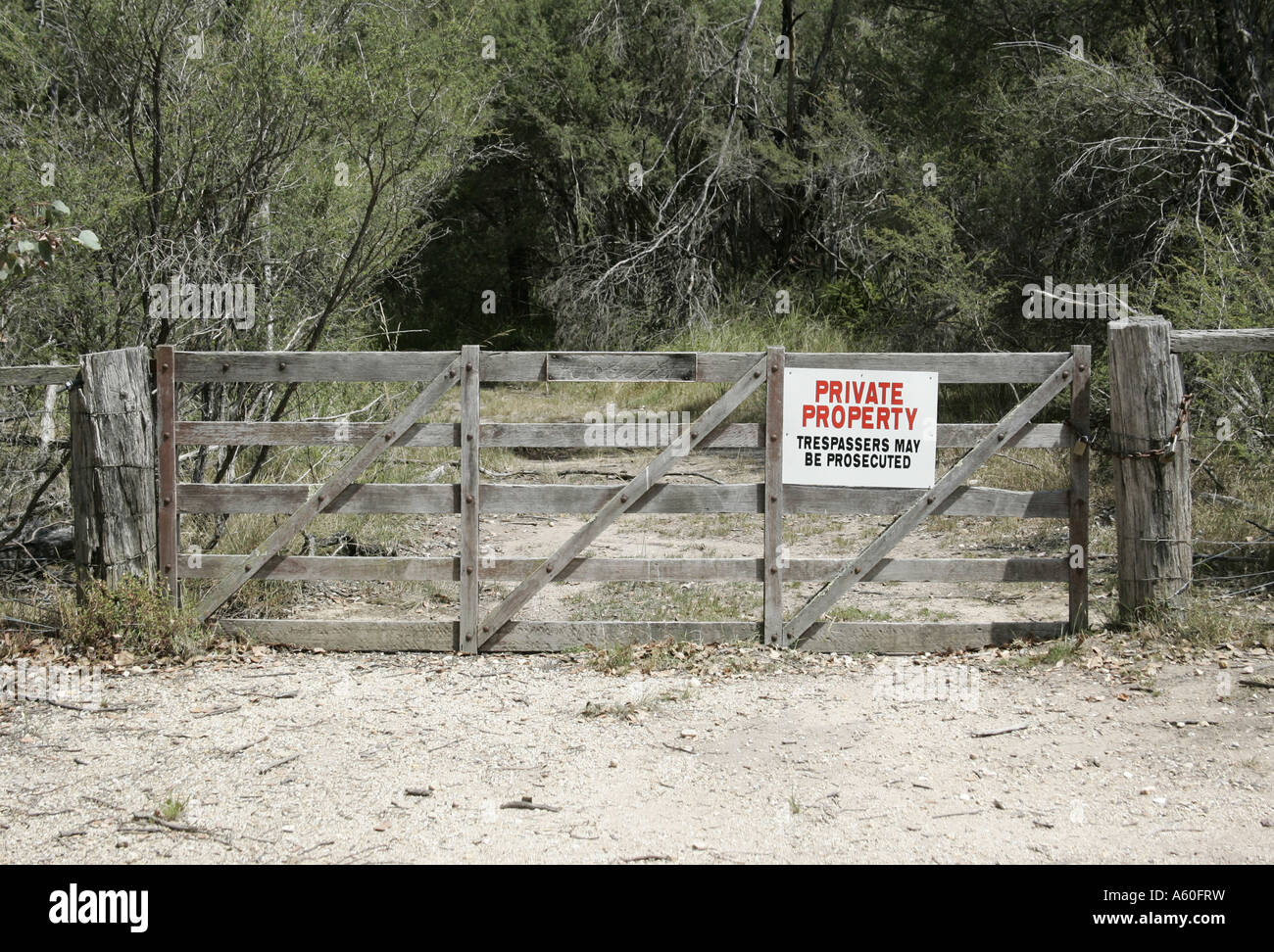 Private Property sign on an old farm gate in Australia Stock Photo - Alamy