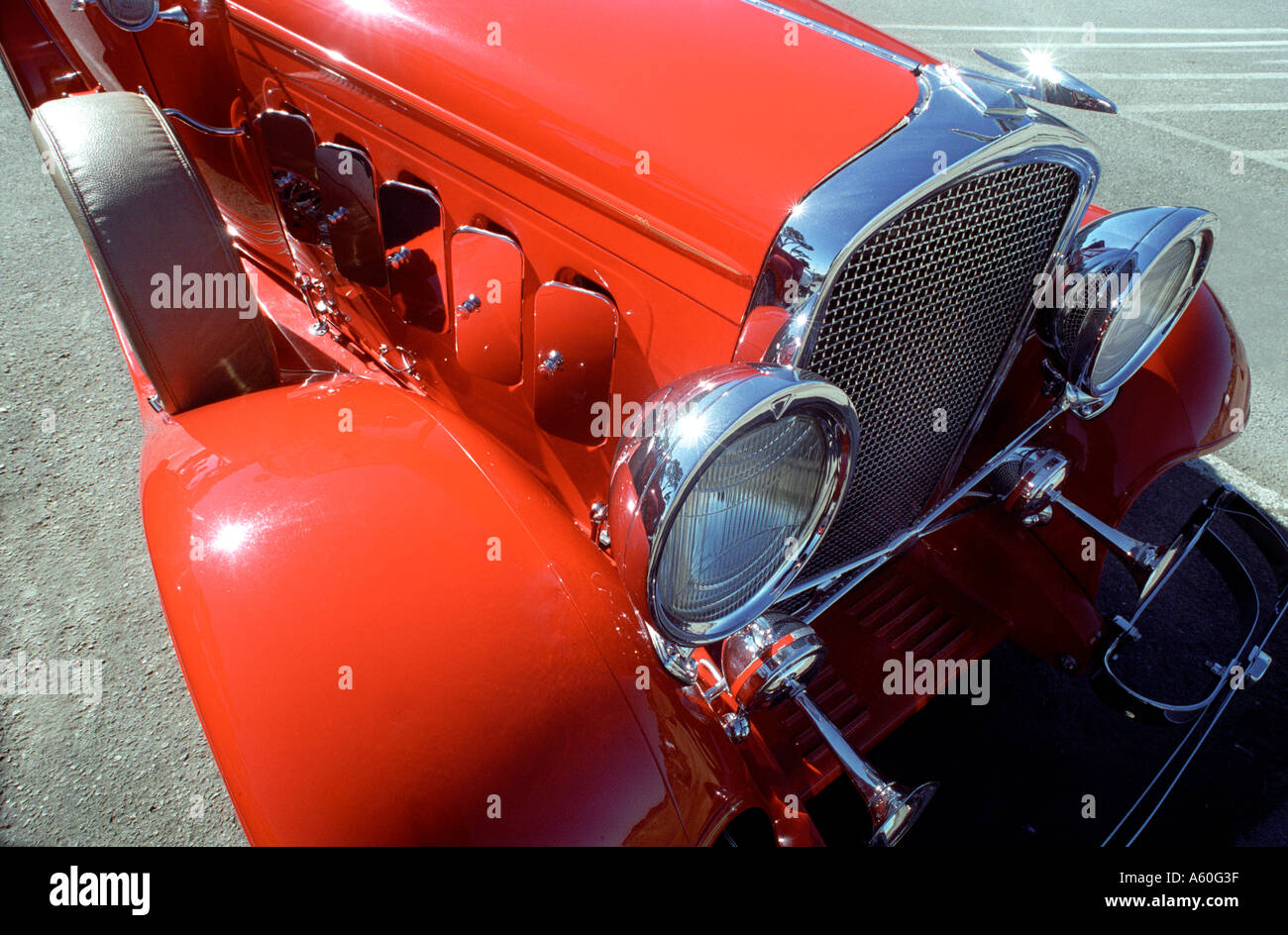 Classic american sparkling red collectors car Stock Photo - Alamy