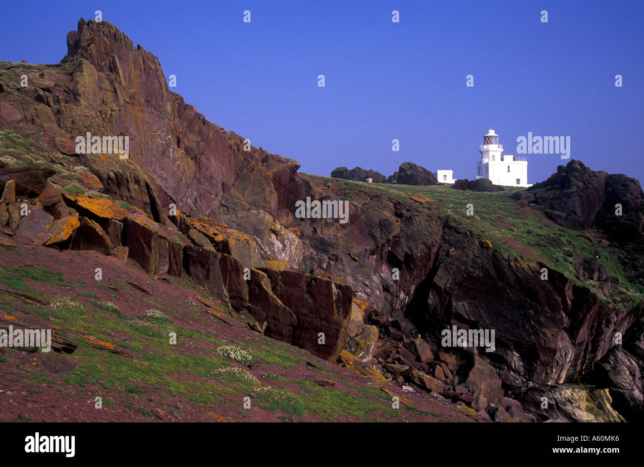 Lighthouse, Skokholm Island, Pembrokeshire, West Wales, UK Stock Photo ...