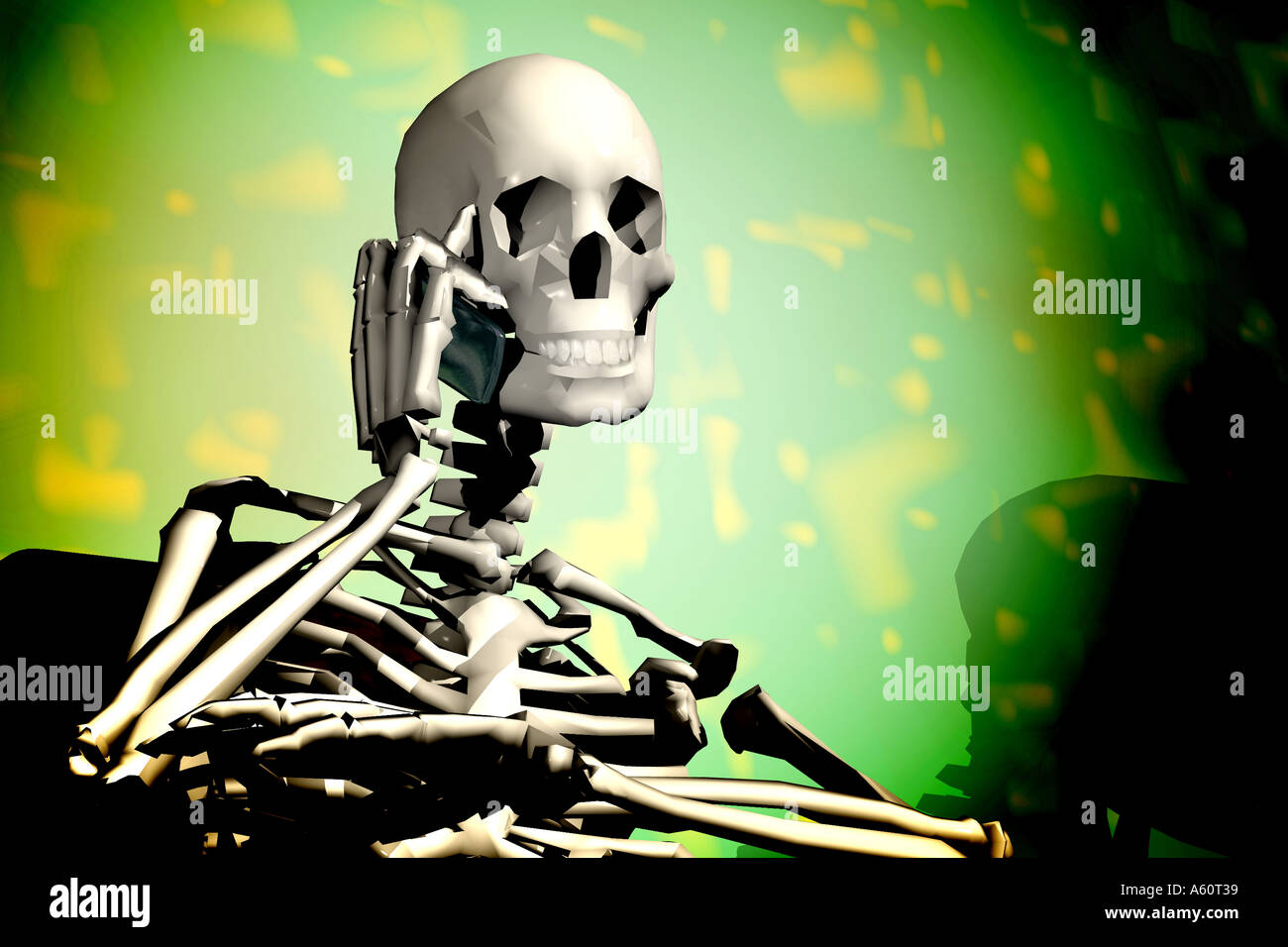 Skeleton using a cell phone Stock Photo - Alamy