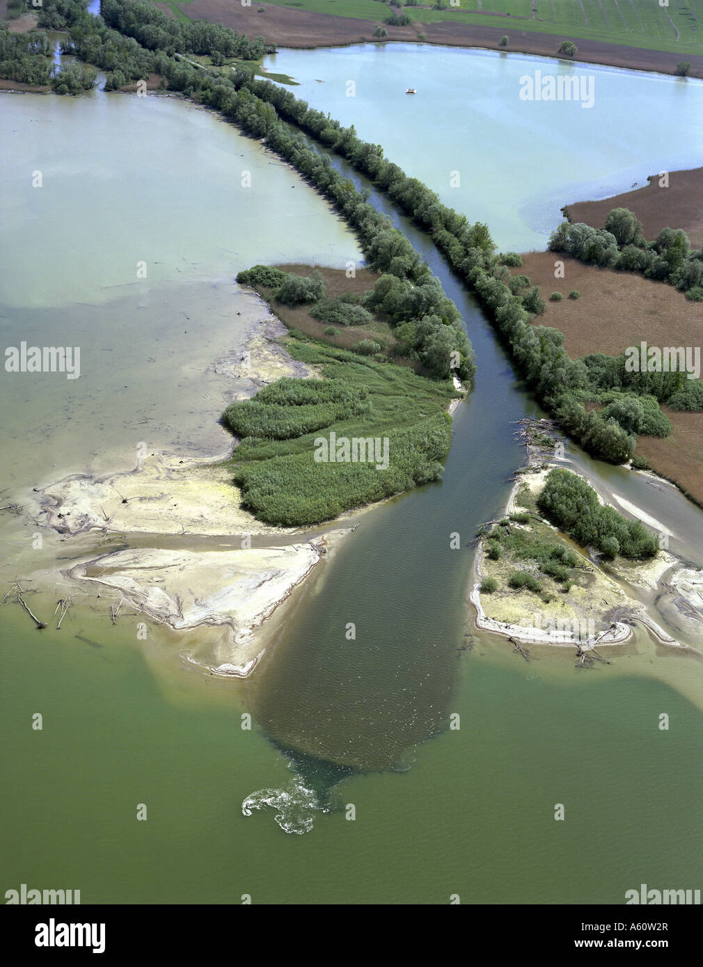 confluence of Ammer canal into Lake Ammer, Germany, Bavaria Stock Photo ...