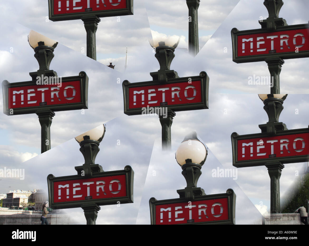 Multi shot for emphasis of a traditional Metro sign in this case on the ...