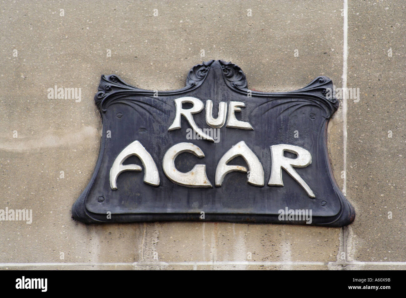 Art Nouveau Street Sign Rue Agar Paris France Stock Photo - Alamy