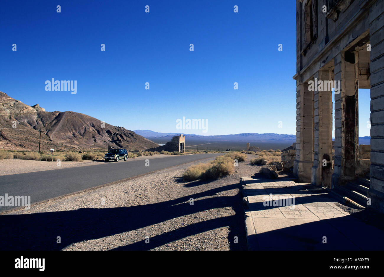 Ruins of the Cook Bank and street scene with SUV in the distance at ...