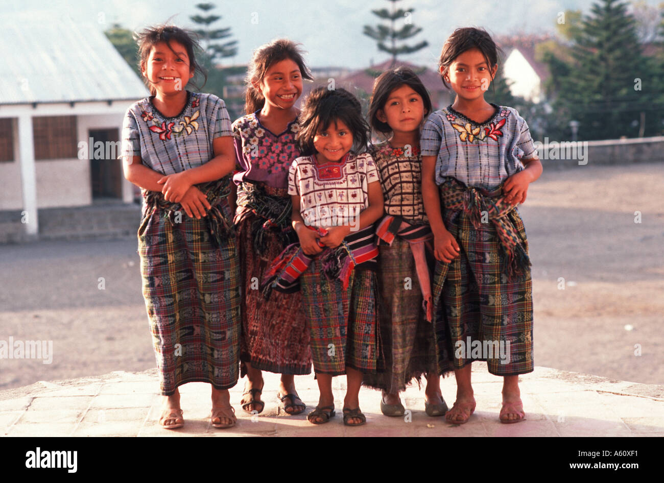 Group Maya girls from Santiago Atitlan standing at the top of the ...