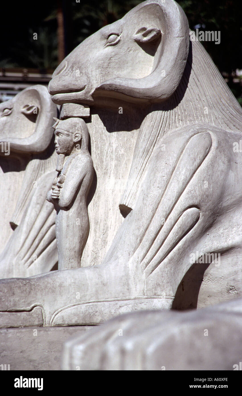 Stone or concrete Egyptian style ram sculptures in the grounds of the ...