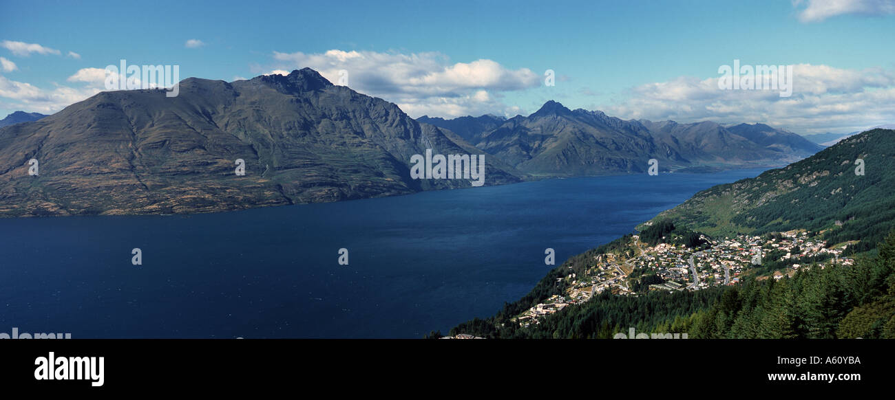 Panoramic view over Queenstown Bay from the Skyline Complex Lake ...