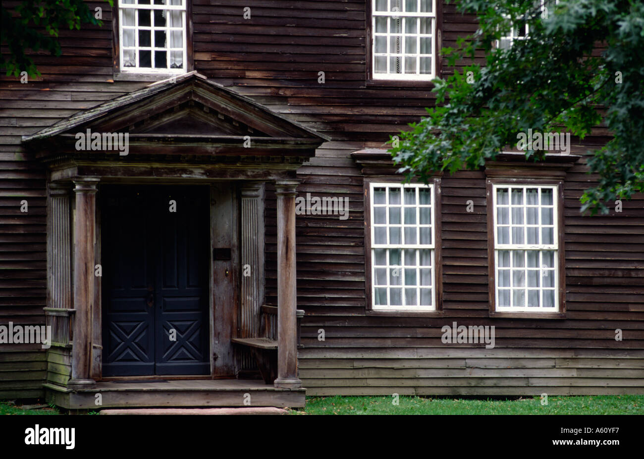 Windows and porch of a traditional wood framed American house in ...