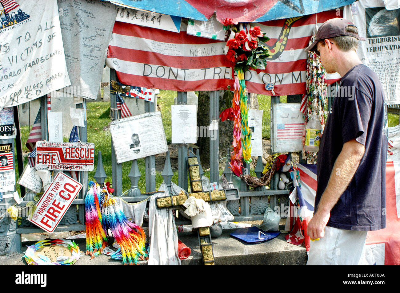 NEW YORK, NY, USA, Young Man Visiting 9 /11 Disaster "Memorial Site ...