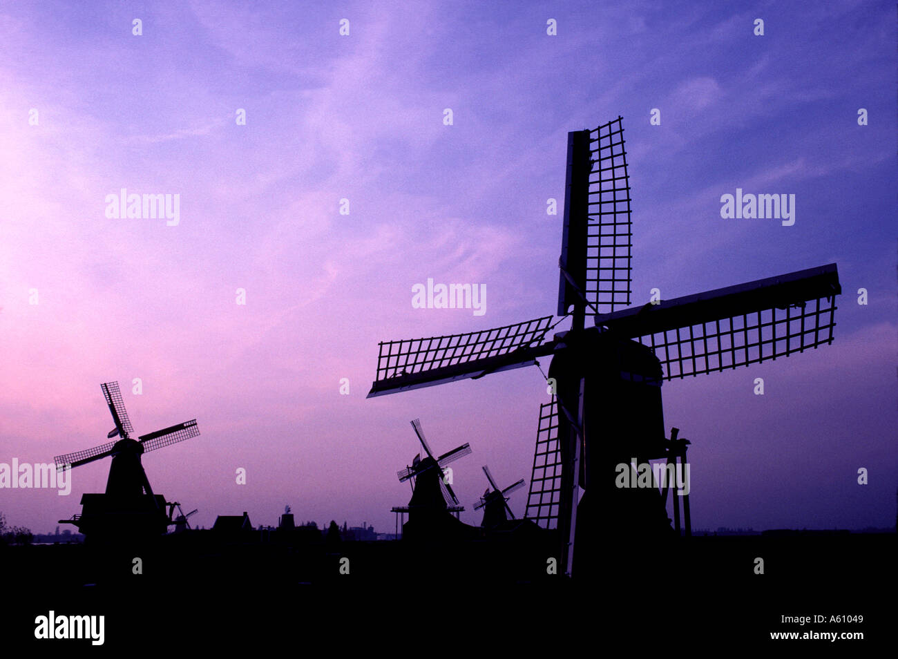 Windmills at dusk De Zaanse Schans Holland Stock Photo - Alamy