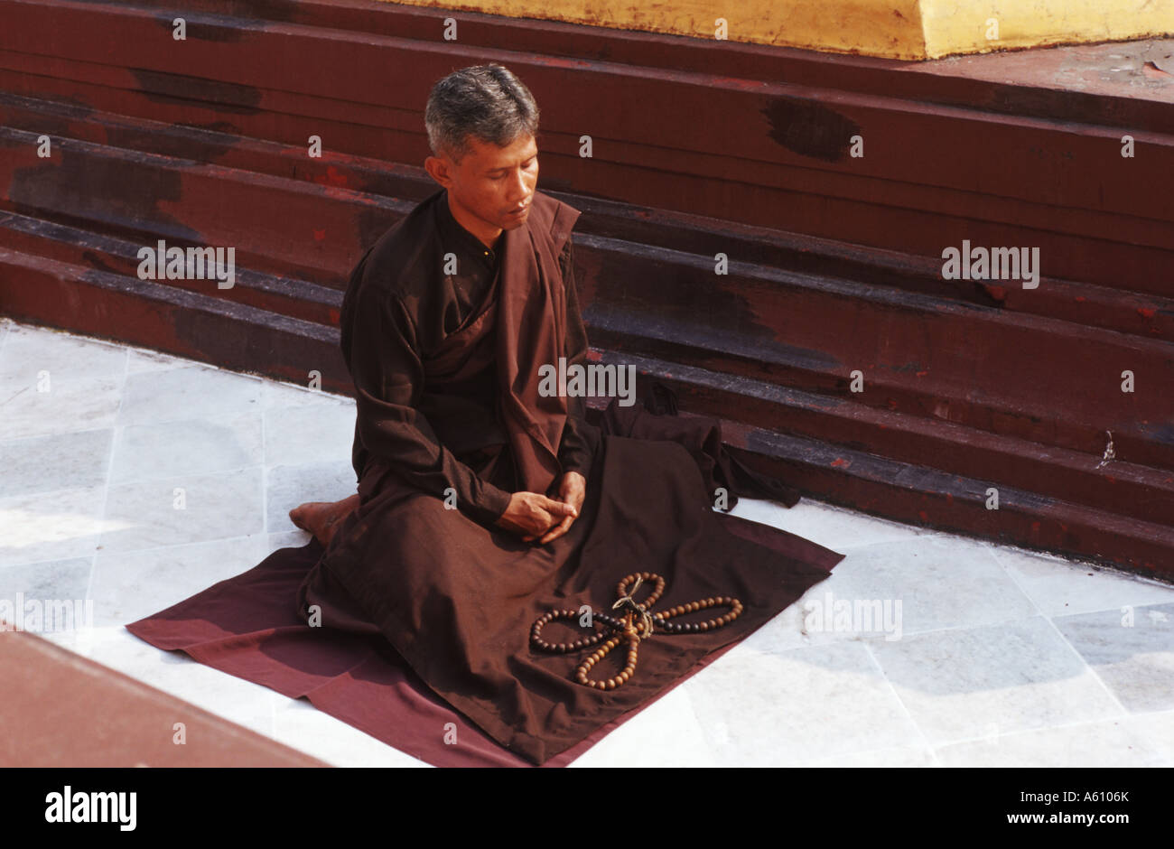 burmese at meditation in the Shwedagon-pagoda, Burma, Yangon Stock ...