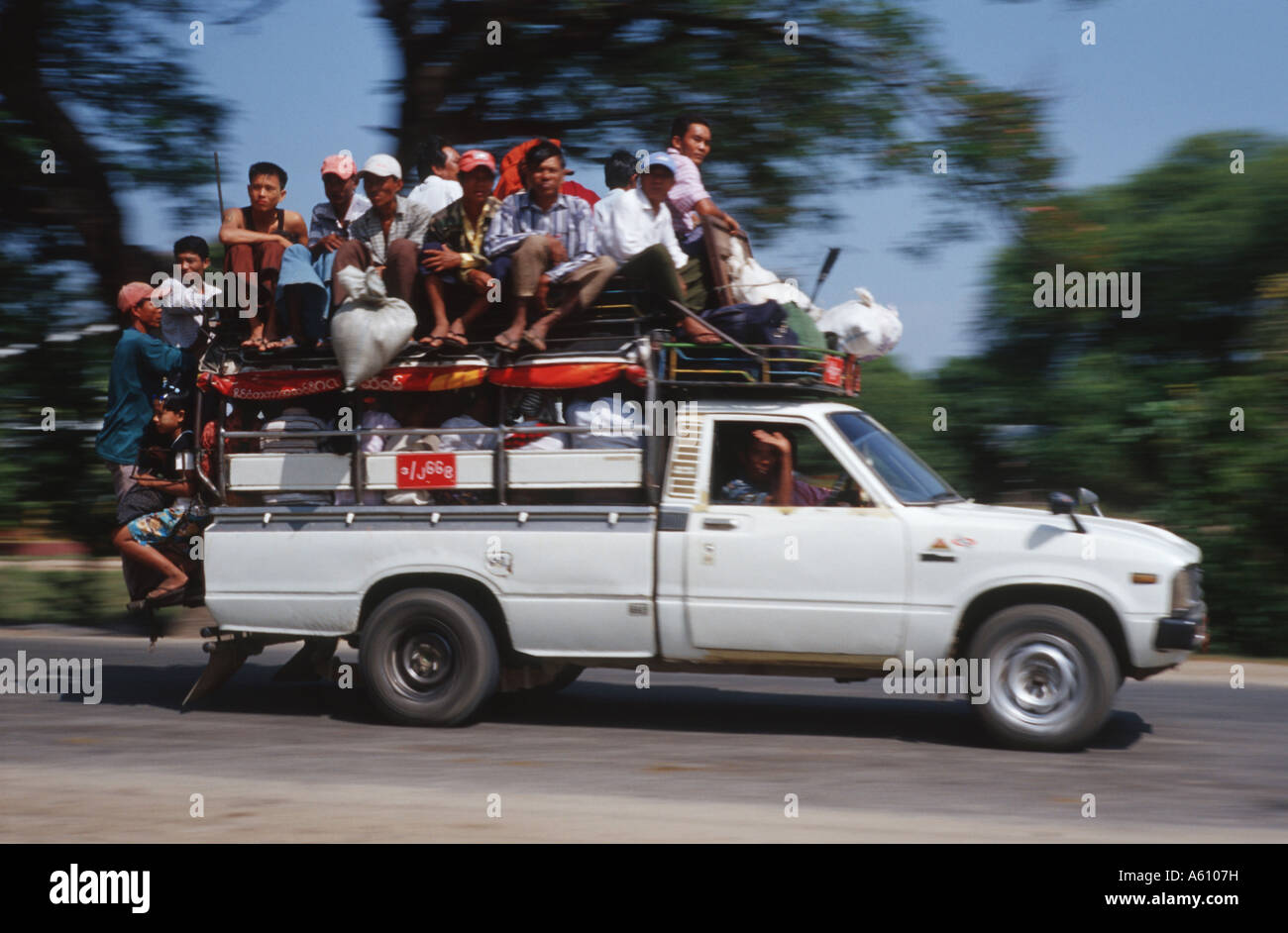overcrowded old Pickup on the road, Burma, Bago Stock Photo - Alamy