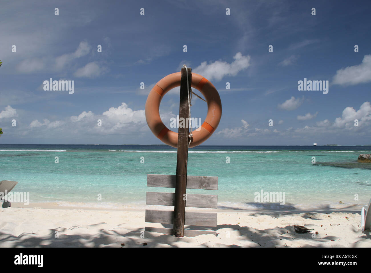 life ring on Beach at Bandos in the Maldives Stock Photo - Alamy