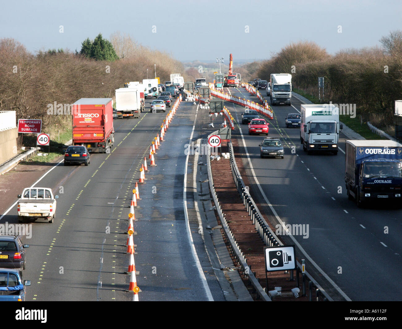 Contra Flow traffic cones & speed limit sign on A12 dual carriageway ...