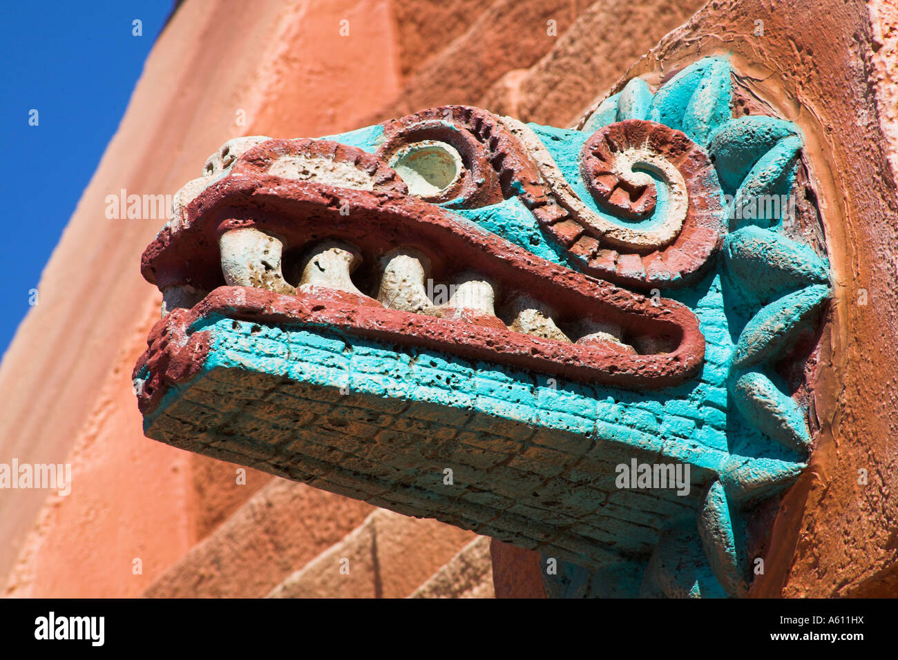 Face of mythical animal on outside of building in Mexico section of ...