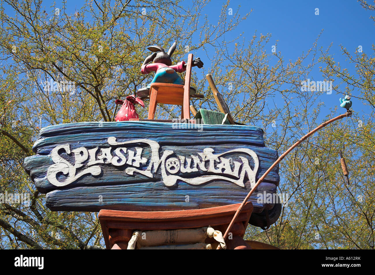 Splash Mountain ride sign, Frontierland, Magic Kingdom, Disney World, Orlando, Florida, USA ...