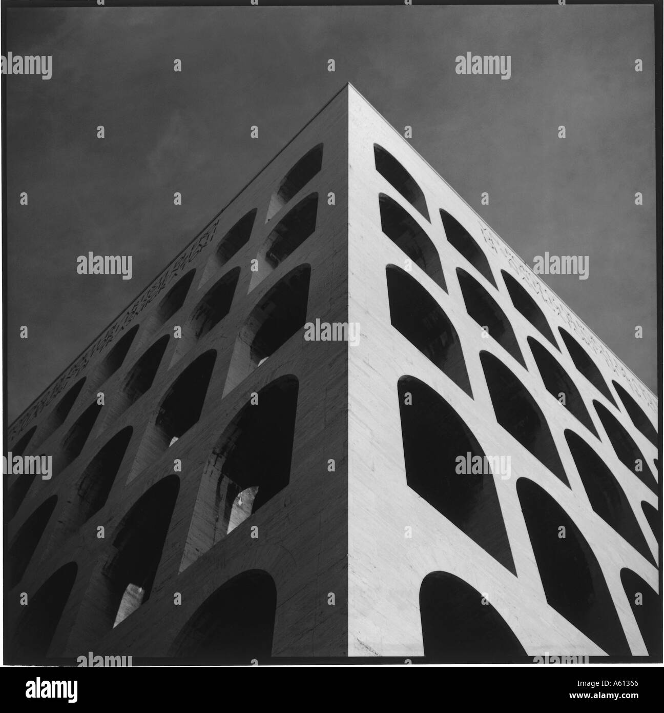 view of the Eur district in Rome Italy. Palazzo della Civiltà Italiana ...