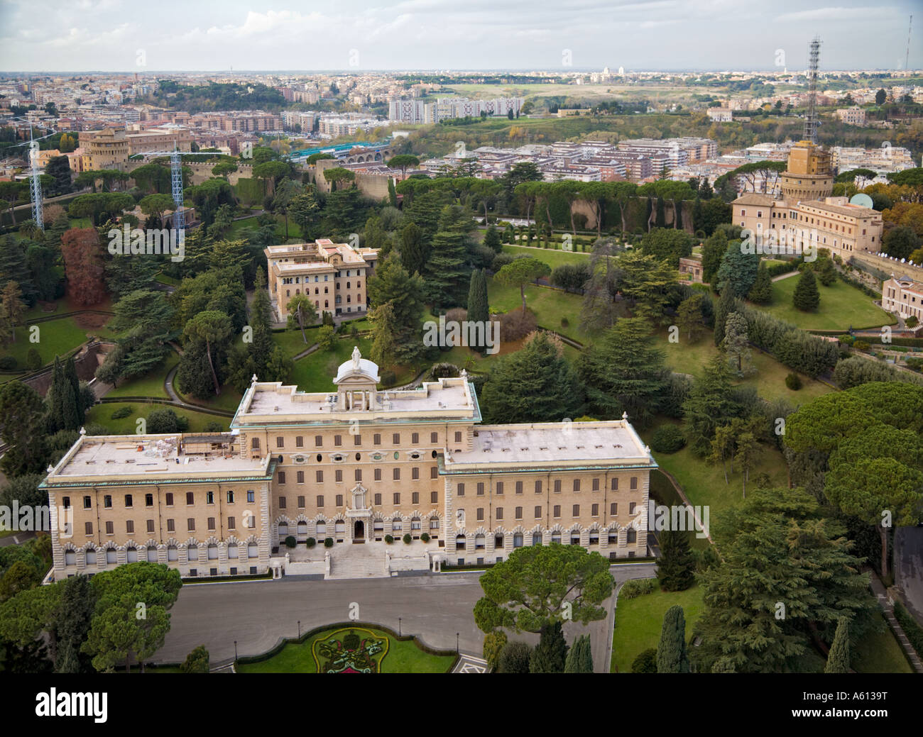 Grounds of Vatican City with the aerials of Radio Vatican on the right ...