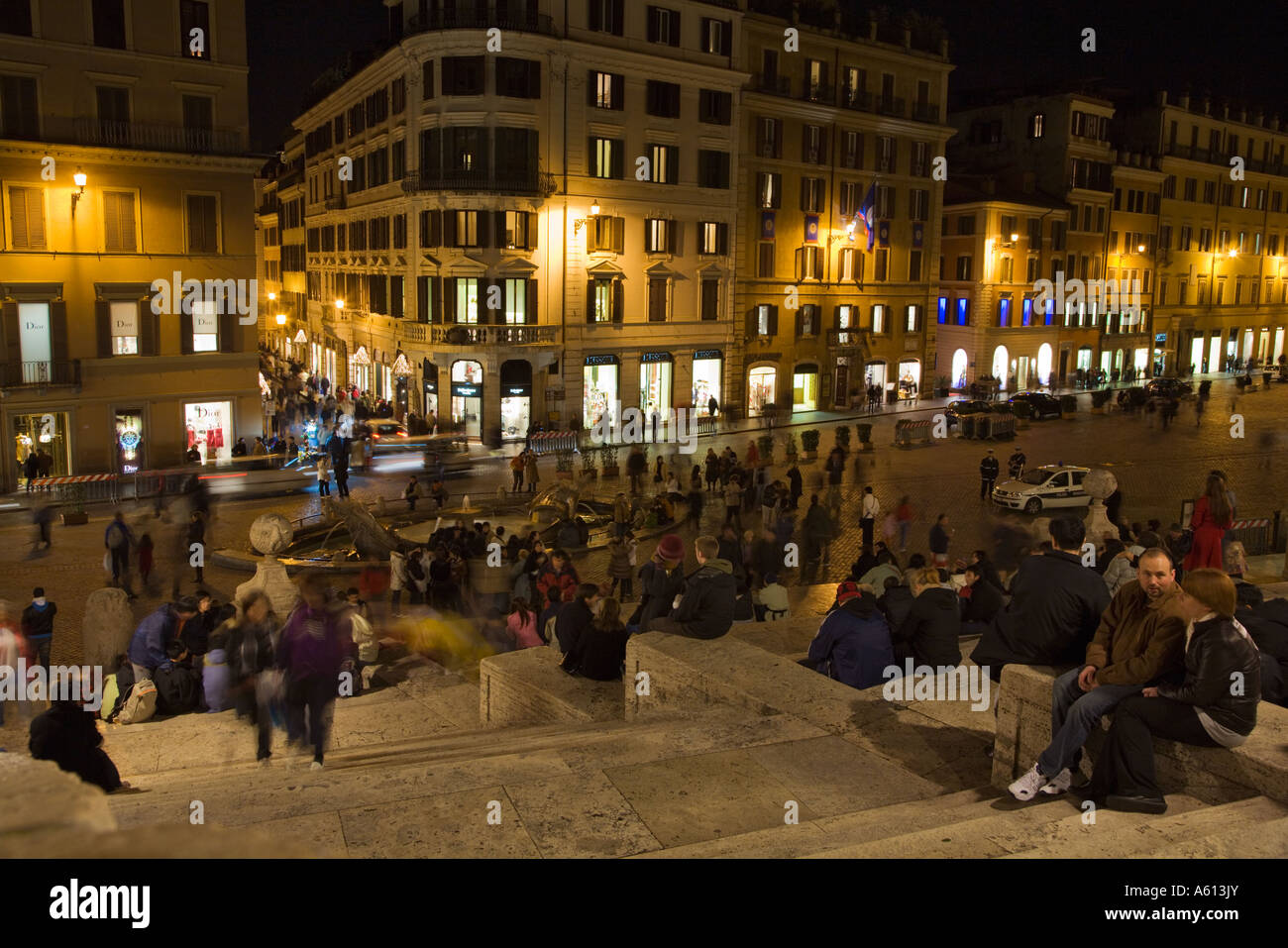 People gathering on the Spanish Steps at night Piazza di Spagna Rome ...