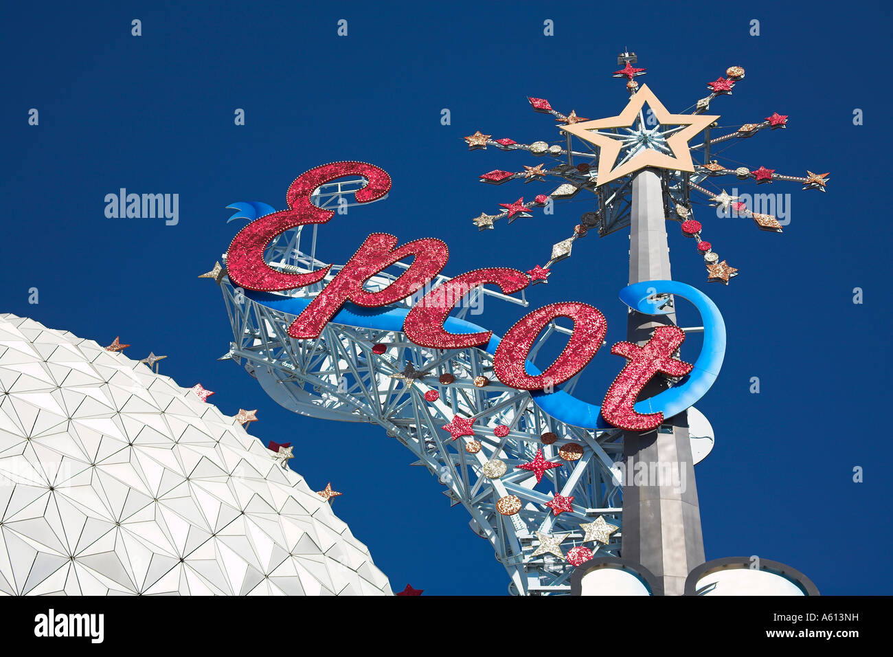 Spaceship Earth and EPCOT sign, EPCOT Center, Disney World, Orlando ...