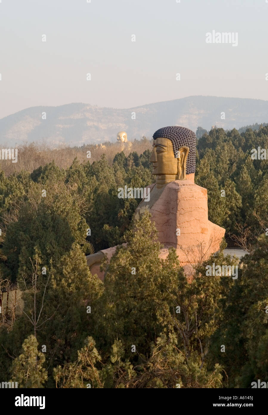 Giant statues on Thousand Buddha Mountain, Qianfo Shan, on the edge of ...
