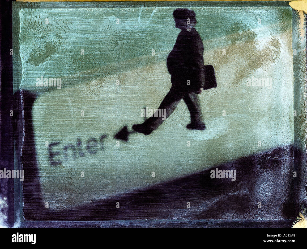 Business man walk across computer keyboard enter key. Photo ...