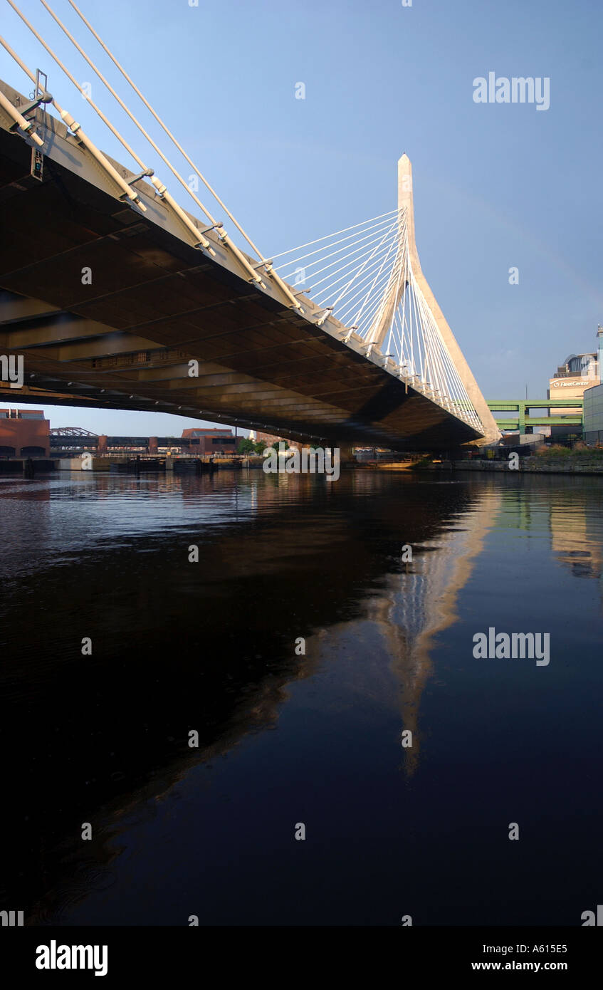 The Leonard P Zakim Bunker Hill bridge spans the Charles river in ...