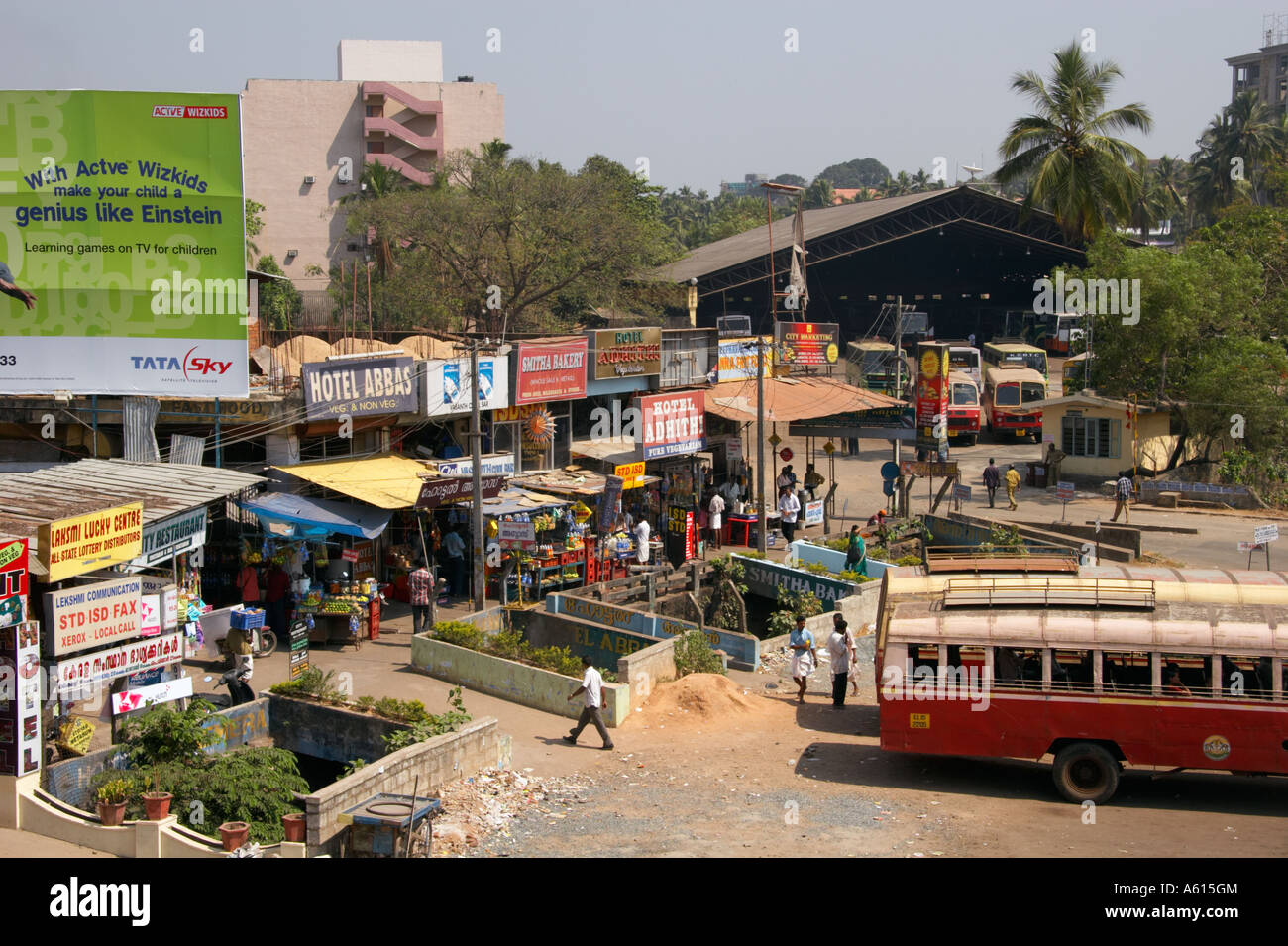 General stores surrounding the bus station at Thiruvananthapuram ...