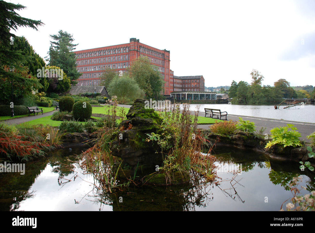 Arkwright's East Mill, Belper from River Gardens Stock Photo - Alamy