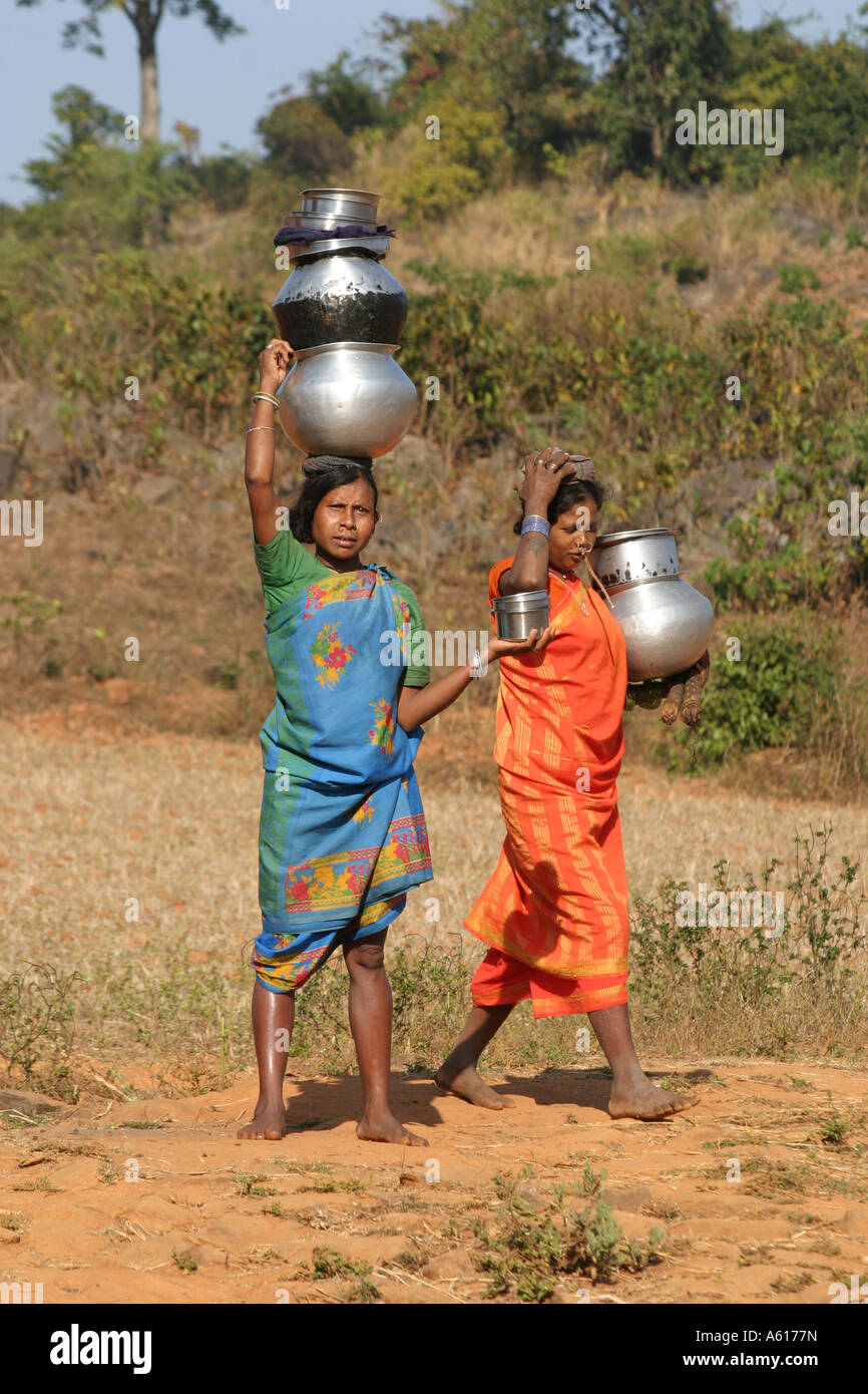 Gadaba tribal woman carrying pots on her head .Orissa India Stock Photo ...
