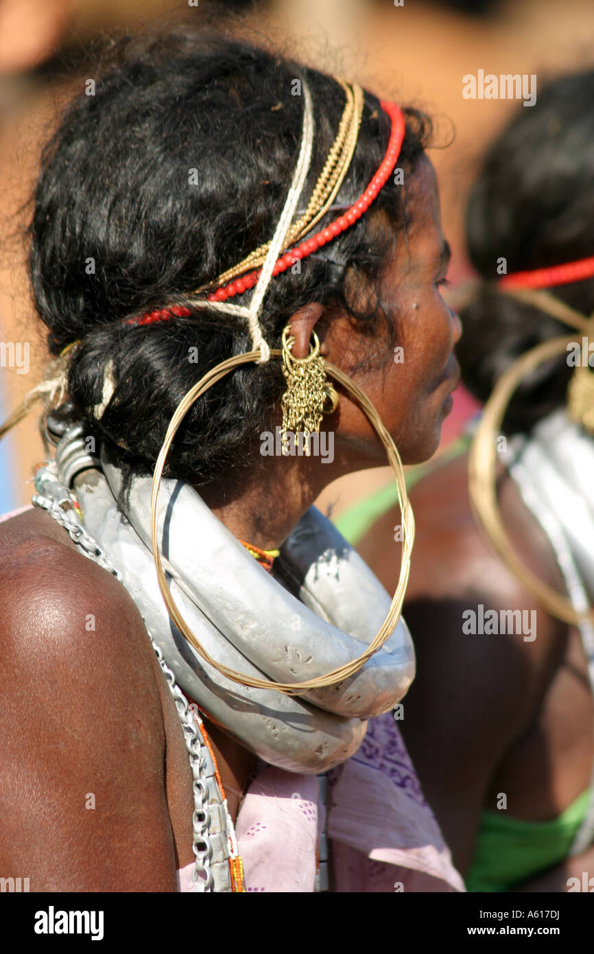 Gadaba tribal woman wearing traditional heavy metal necklaces and ...