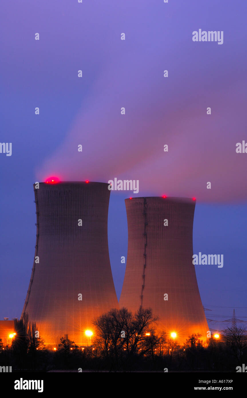 Nuklear power station in the evening, Grafenrheinfeld, Unterfranken ...