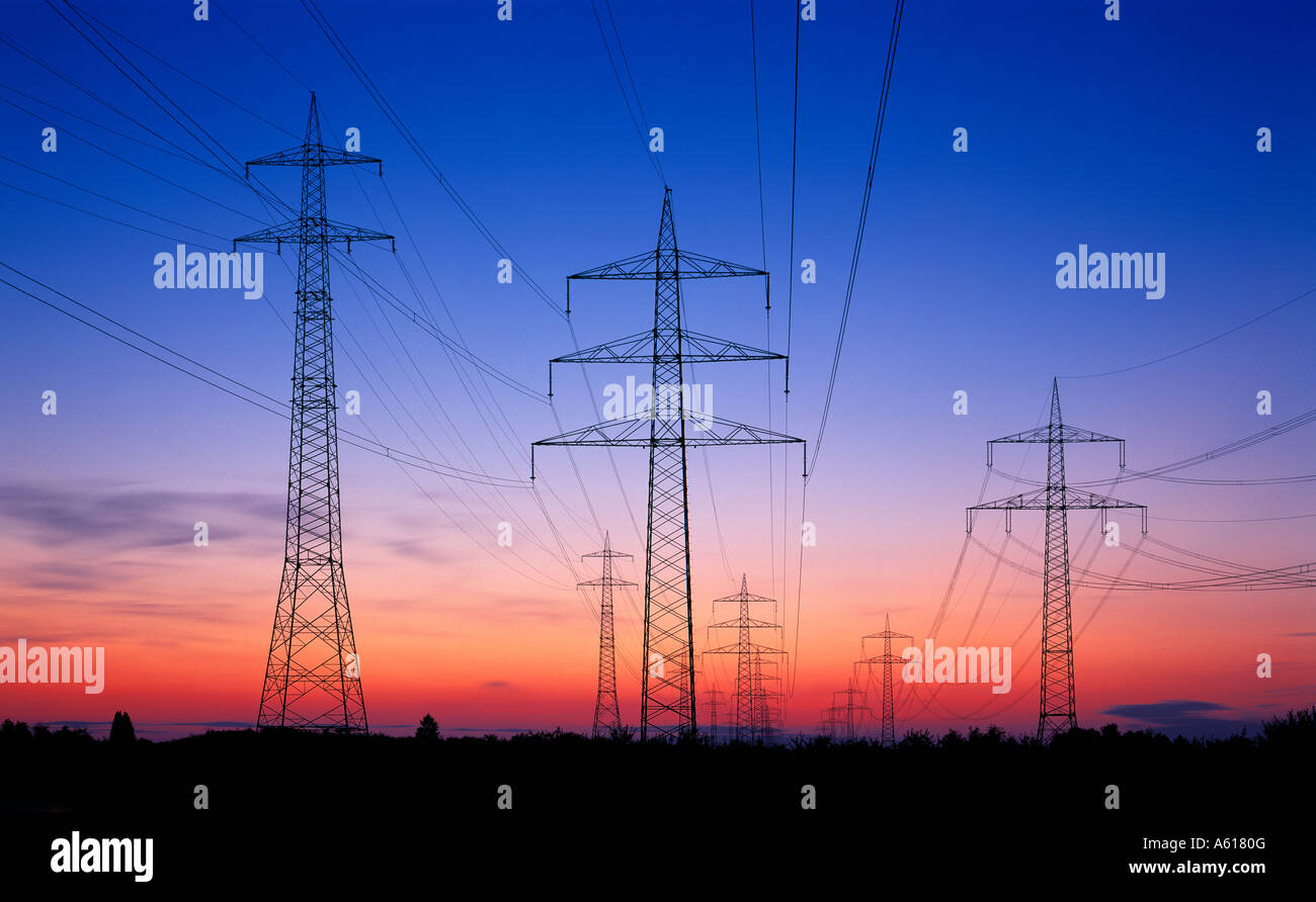 Power lines after sunset Stock Photo - Alamy