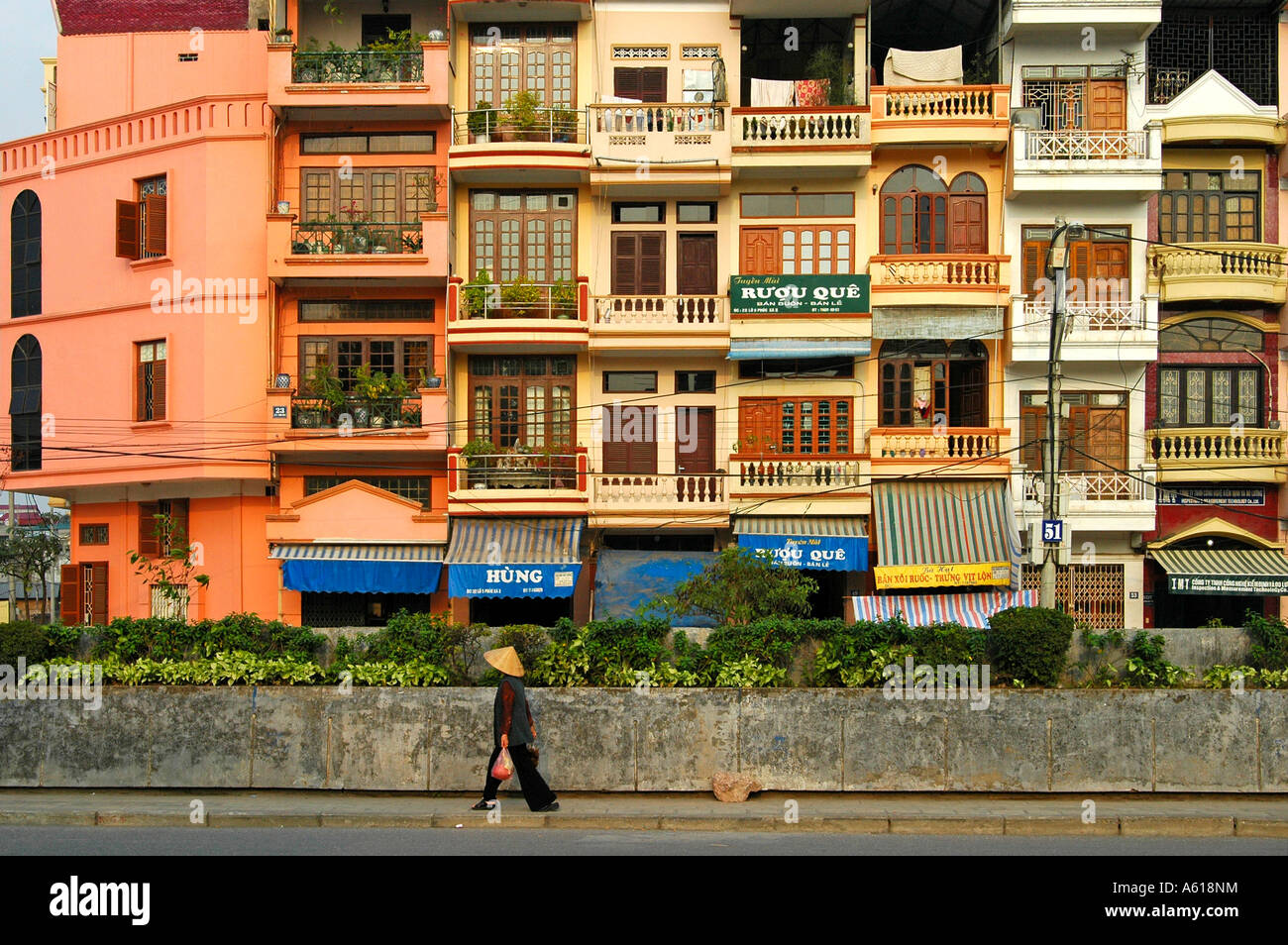 Renovated French-style shop-houses, Hanoi, Vietnam Stock Photo - Alamy