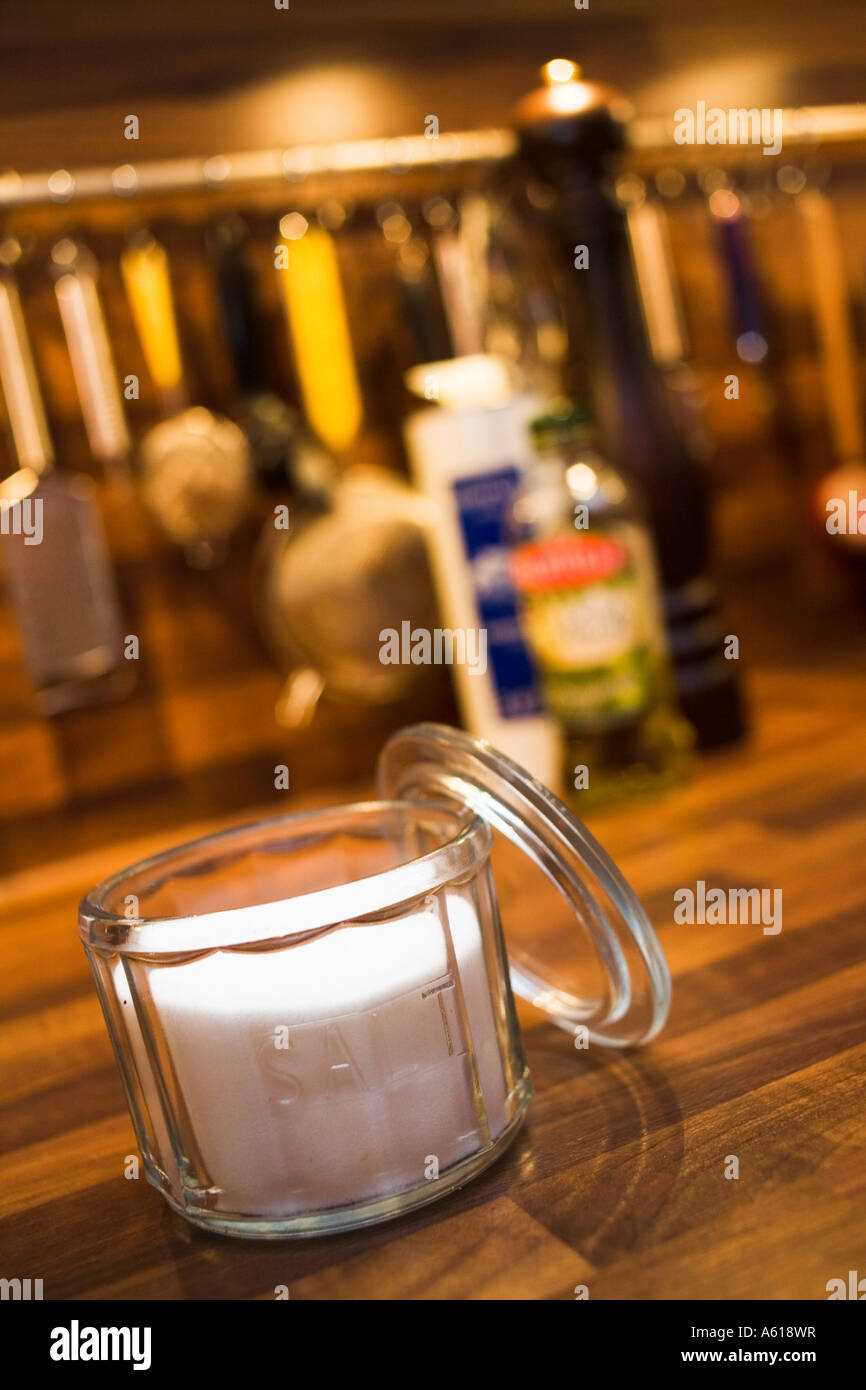Salt pot in kitchen Stock Photo - Alamy