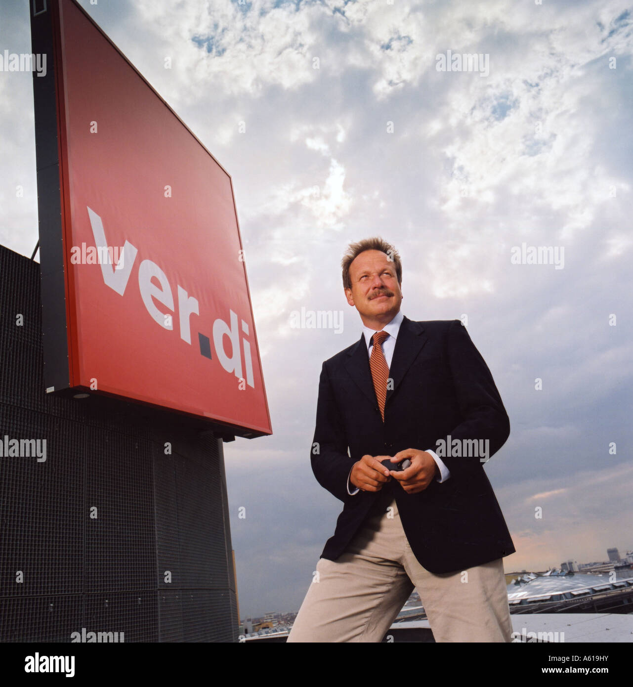 Frank Bsirske, chairman of verdi, on the roof of the verdi headquarters ...
