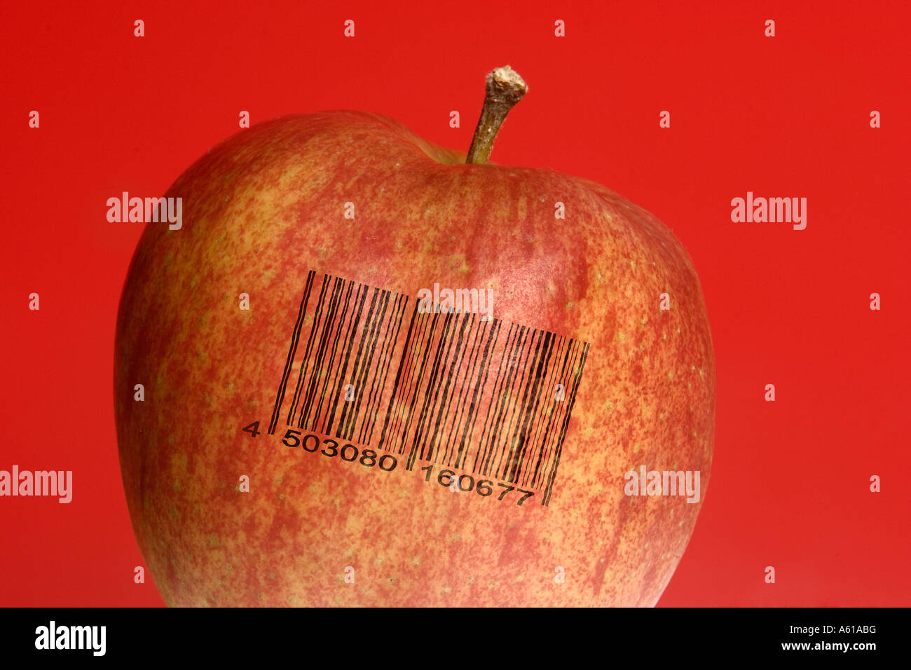 Apple with bar code Stock Photo - Alamy