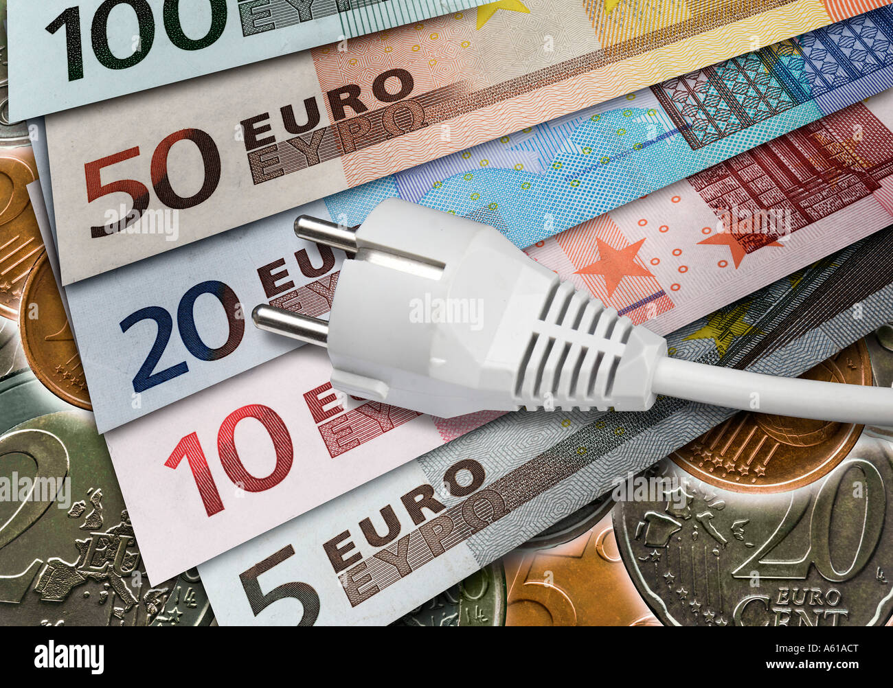 Euro notes and power plug Stock Photo - Alamy