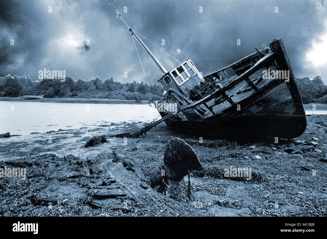 Stranded ship on coast Stock Photo - Alamy