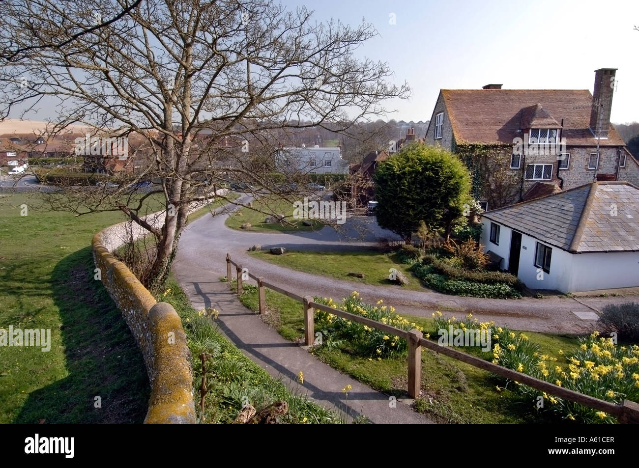 View of old cottages in pretty Ovingdean Village near Brighton East ...
