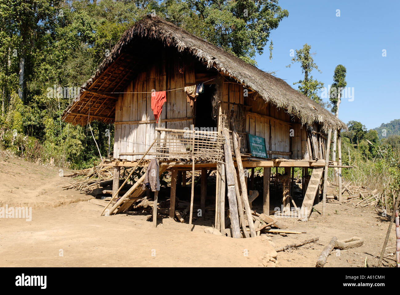 Traditional Rawang house in the Phon Kan Razi area, Kachin State ...