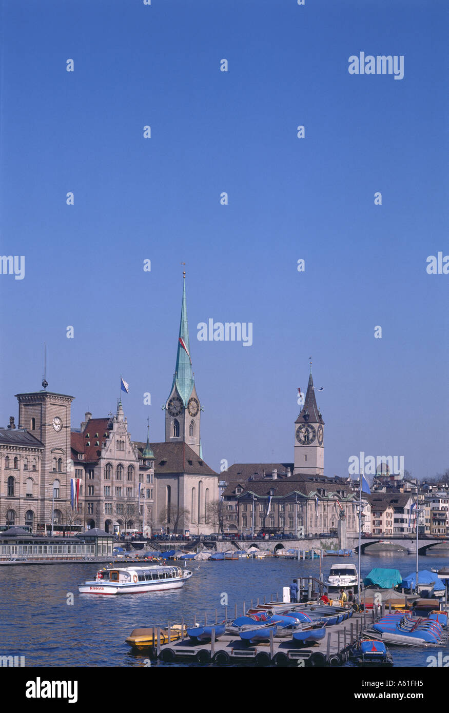 Buildings at waterfront, Limmat River, Zurich, Switzerland Stock Photo ...