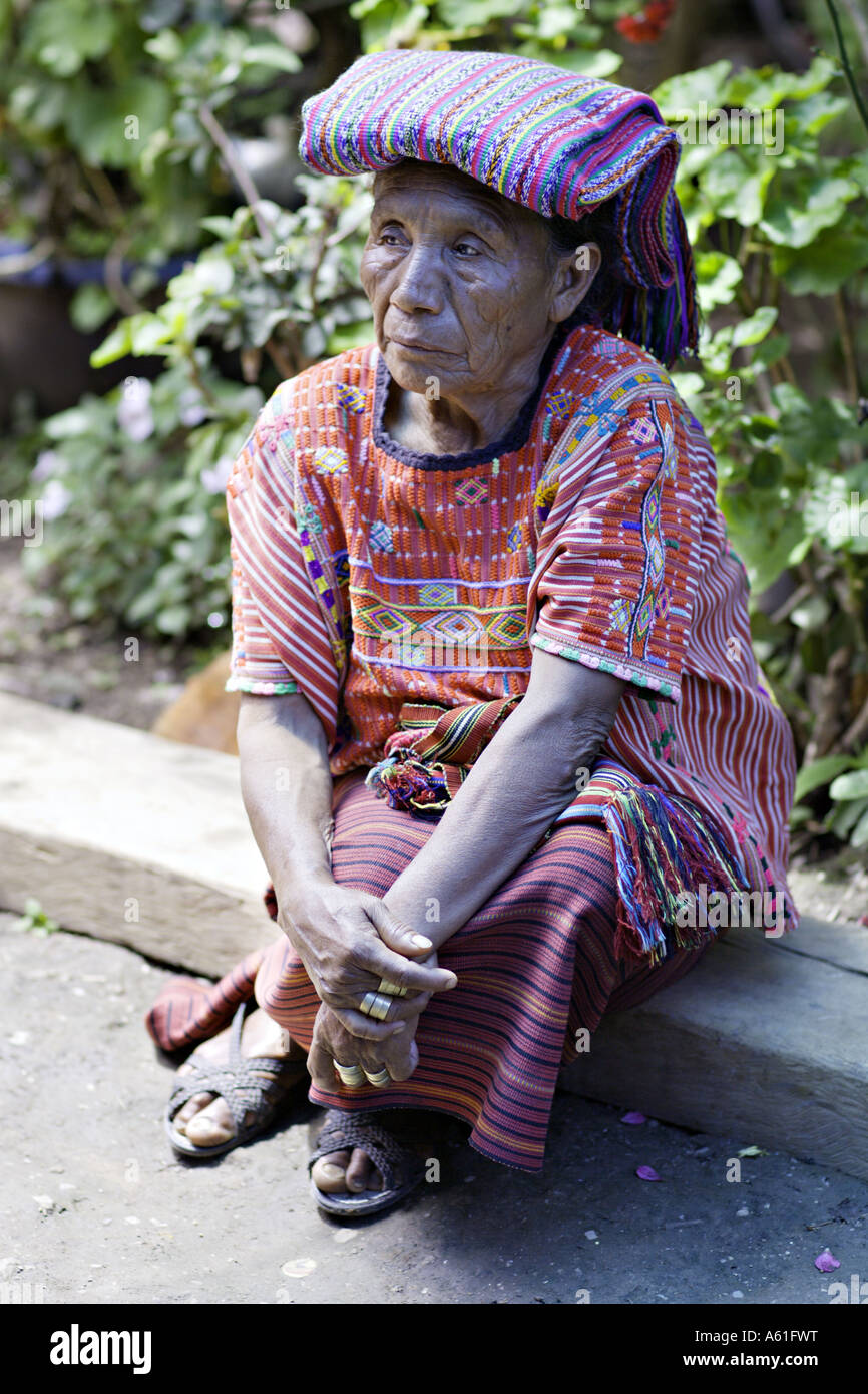 GUATEMALA ACAL Elderly indigenous Mam Mayan woman in beautiful red ...