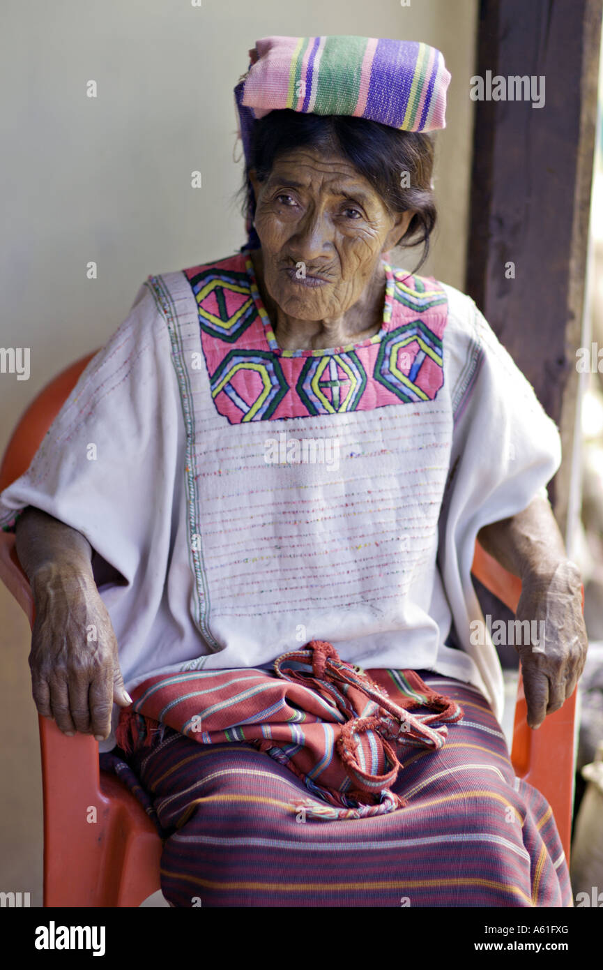 GUATEMALA ACAL Elderly indigenous Mam Mayan woman in traditional dress ...
