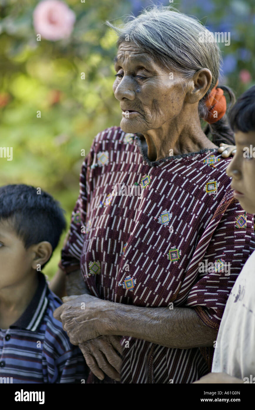 GUATEMALA ACAL An elderly Maya Mam woman in traditional dress of ...