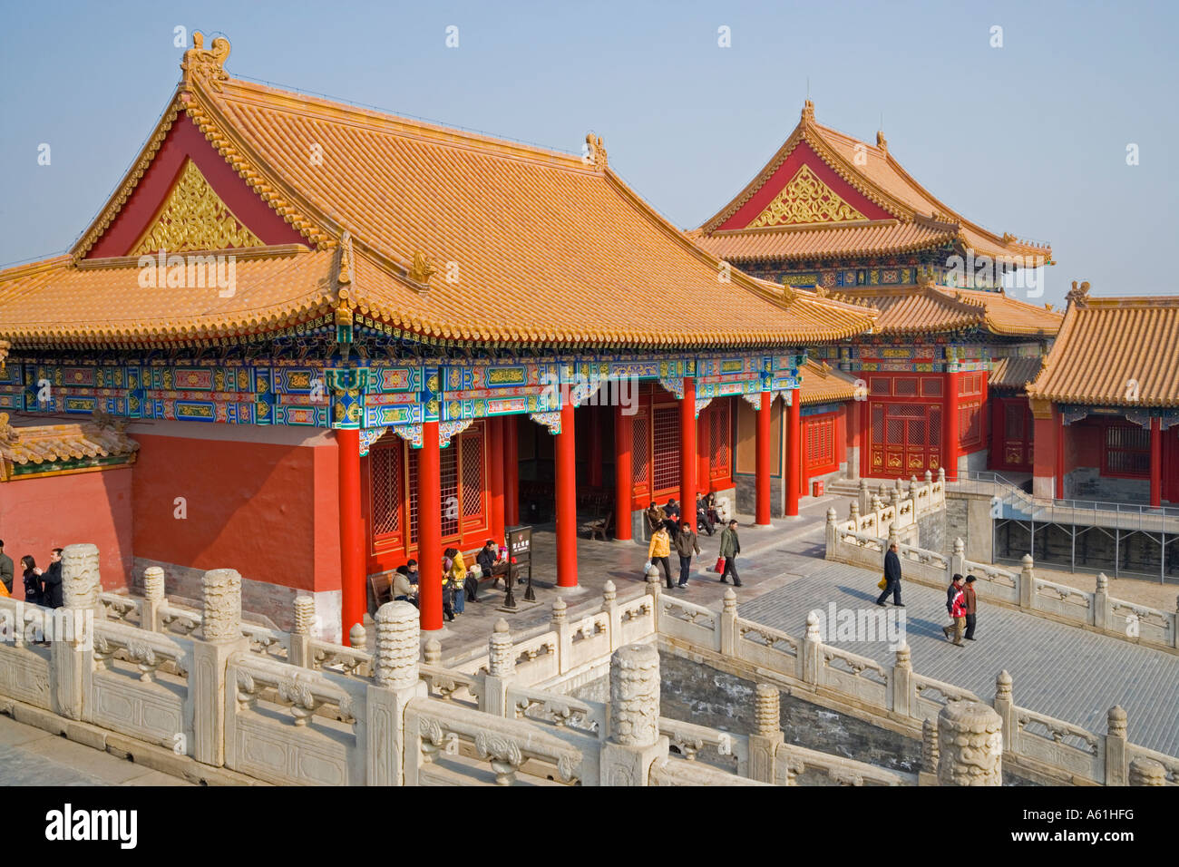 Golden yellow roofs on restored building in the Forbidden City Beijing ...