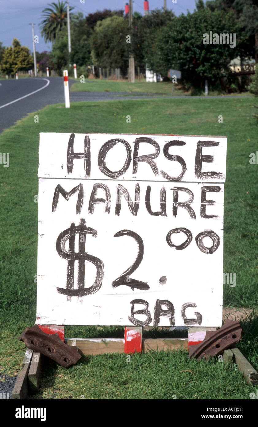 Unique sign for buying manure in yard in New Zealand in South Pacific ...