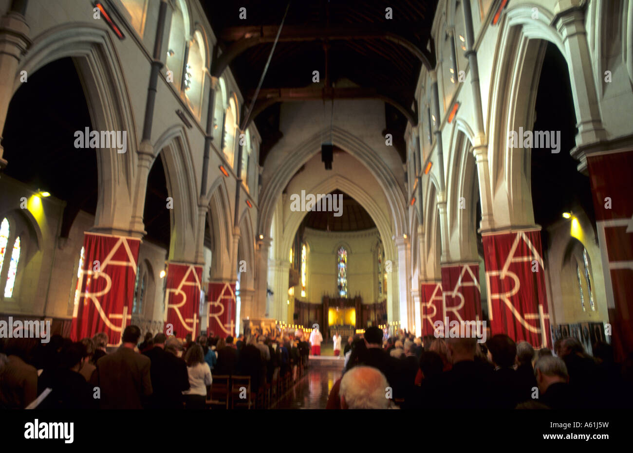 Beautiful interior of Cathedral in during service Christchurch in small ...