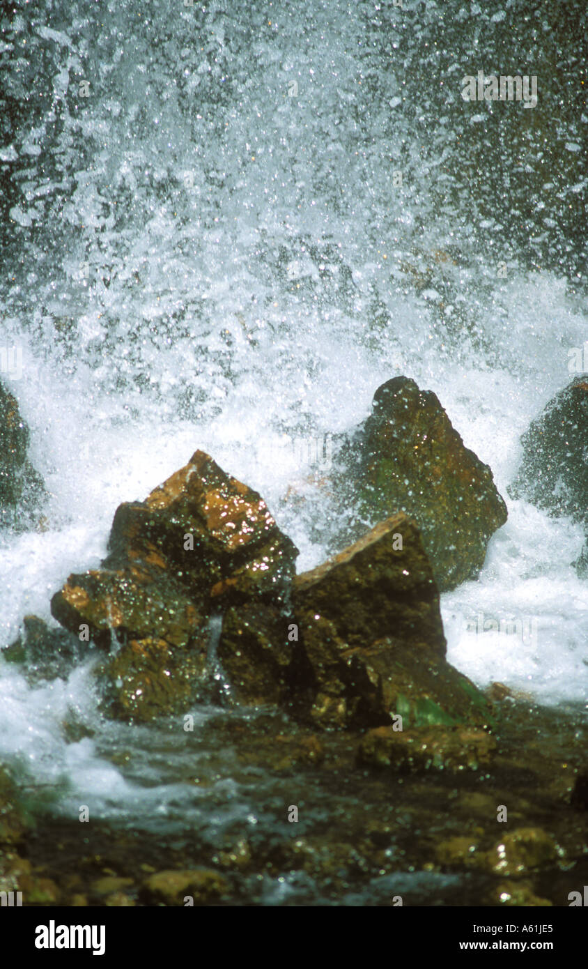 Detail at base of crashing waterfall Stock Photo - Alamy